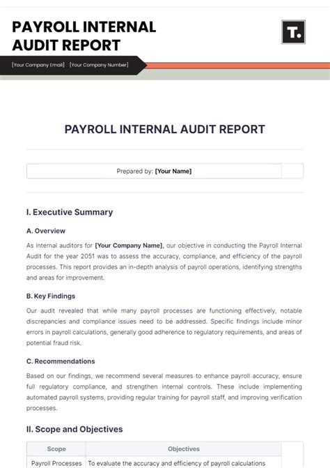 Free Payroll Internal Audit Report Template To Edit Online