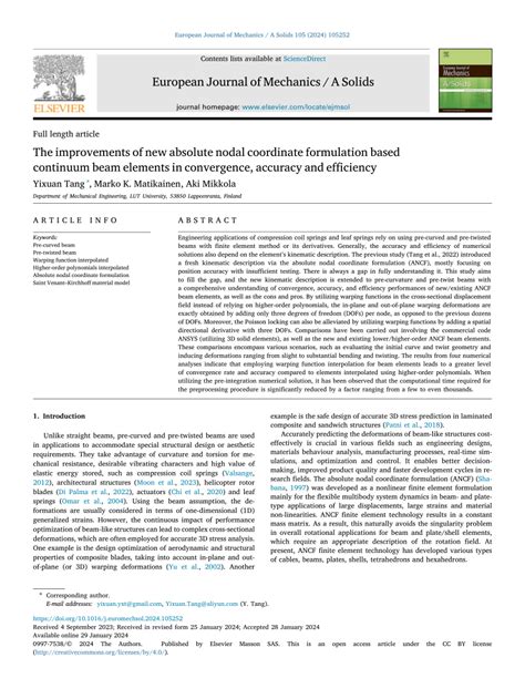 Pdf The Improvements Of New Absolute Nodal Coordinate Formulation