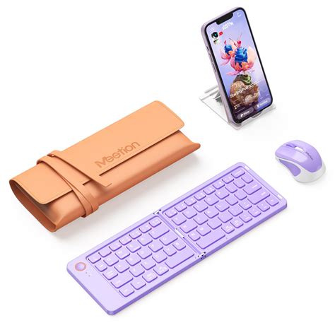 Meetion Foldable Keyboard And Mouse Portable Bluetooth Keyboard And Mini Mouse With Stand