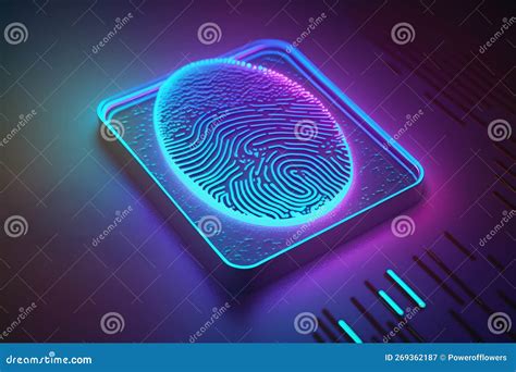 Fingerprint On Scanner Glowing In Ultraviolet Created With Generative Ai Technology Stock Image