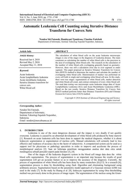 automatic leukemia cell counting using iterative distance transform for