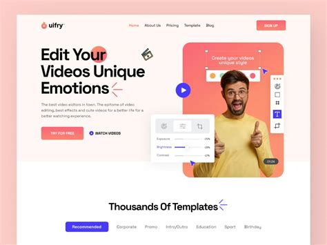 video editor landing page uifry