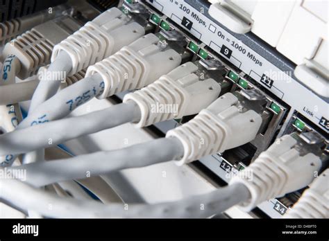 Close Up Of Network Hub And Ethernet Cables Stock Photo Alamy