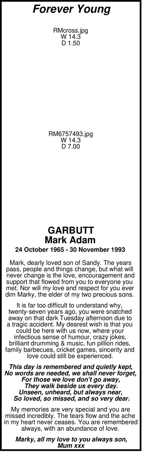 Garbutt Mark Adam Tributes And Funerals The Canberra Times Canberra Act