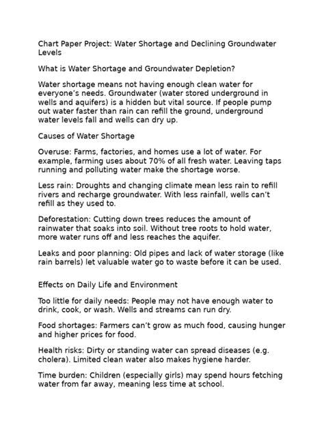 Chart Paper Project Water Sho Pdf Water Scarcity Water Conservation