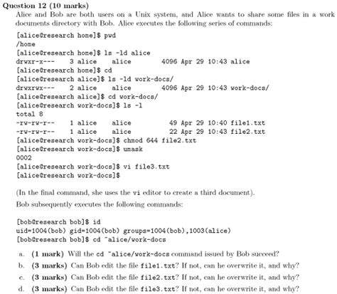 Solved Question 12 10 Marks Alice And Bob Are Both Users Chegg Com