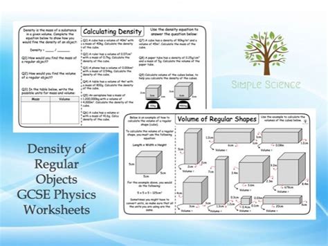 GCSE Physics Density Of Regular Objects Worksheets Teaching Resources