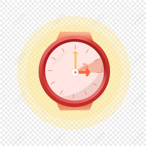 紅色夏令時結束鐘錶指針黃色錶盤psd圖案素材免費下載，可愛卡通圖片，尺寸1200 × 1200px Lovepik