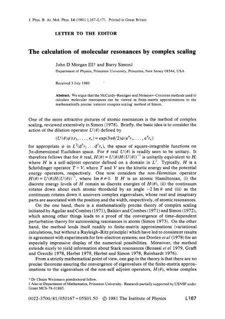 The Calculation Of Molecular Resonances By Complex Scaling