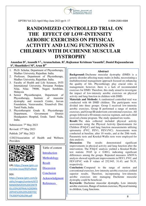 Pdf Randomized Controlled Trial On The Effect Of Low Intensity Aerobic Exercises On Physical