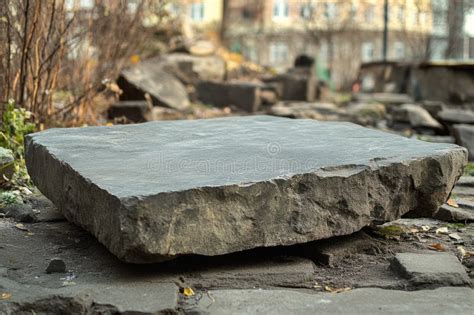 Close Up Of A Large Flat Stone Placed On Smaller Paving Stones
