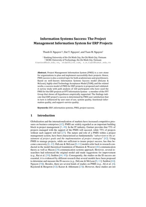 Pdf Information Systems Success The Project Management Information