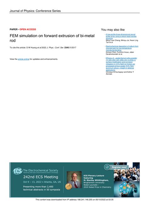 Pdf Fem Simulation On Forward Extrusion Of Bi Metal Rod