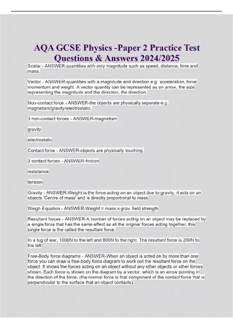 Aqa Gcse Physics Paper 2 Practice Test Questions And Answers 2024 2025 Aqa Gcse Physics Stuvia Us