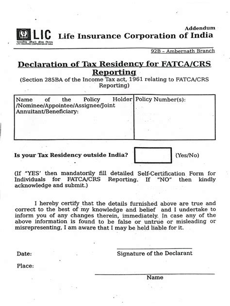 Lic Fatca Pdf