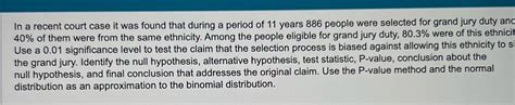 [solved] Need Test Statistic And P Value In A Recent Court Case It Was Course Hero