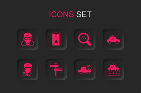 도로 교통 표지판 도시지도 인포 그래픽 택시 운전사 택시 미터 장치 자동차 서비스 등급 검색 택시 및 아이콘을 설정합니다 벡터