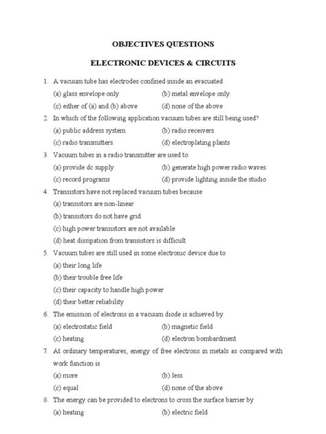 Objectives Questions Electronic Devices Circuits Pdf Bipolar