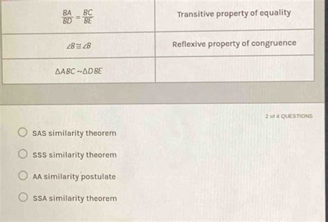 2 Of 4 Questions Sas Similarity Theorem Sss Similarity Theorem Aa Similarity Postulate Ssa [others]