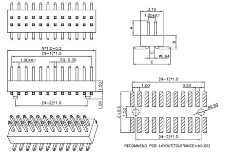 SMT Type Dual Row PIN Header Pitch Mm W Post