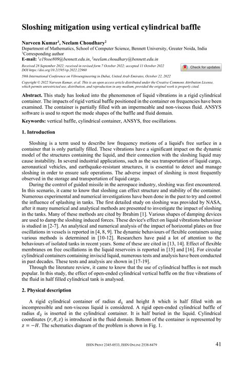 Pdf Sloshing Mitigation Using Vertical Cylindrical Baffle