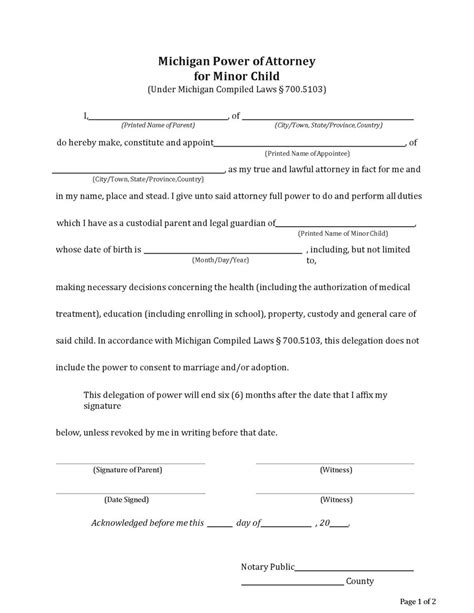 Michigan Power Of Attorney Forms 10 Types Pdf Word