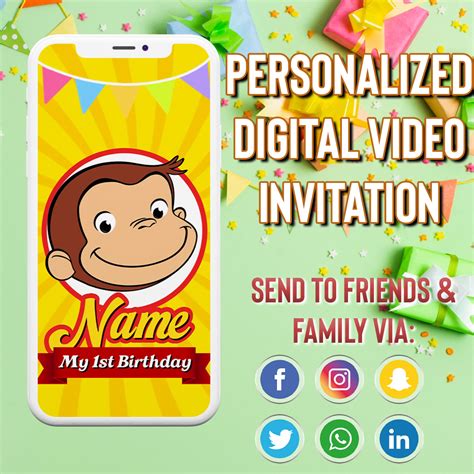 Curious George Invitation Digital Invitation Curios George Inspire