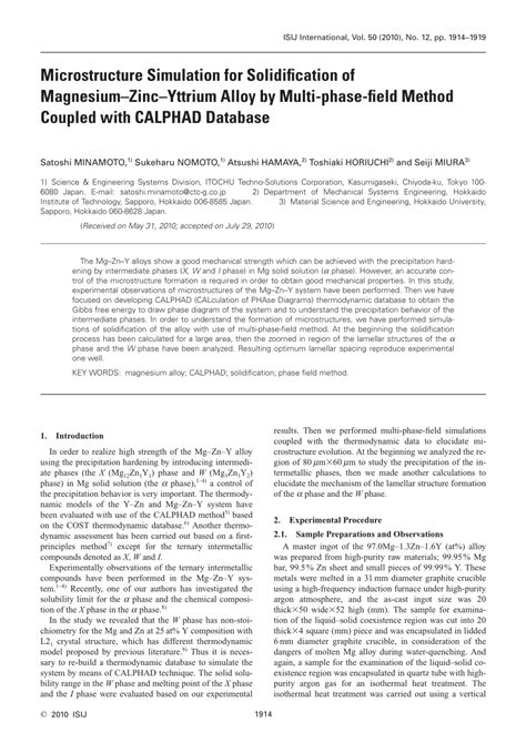 Pdf Microstructure Simulation For Solidification Of Magnesium Zinc Yttrium Alloy By Multi