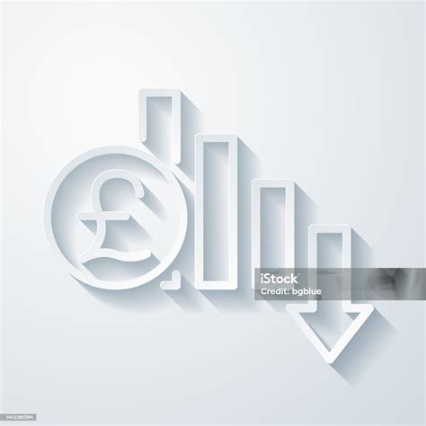 Pound Rate Decrease Icon With Paper Cut Effect On Blank Background