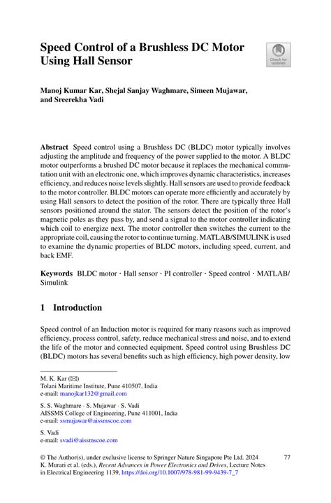 Pdf Speed Control Of A Brushless Dc Motor Using Hall Sensor