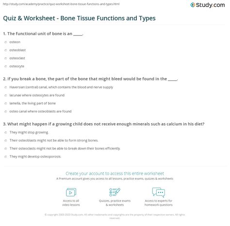 Quiz And Worksheet Bone Tissue Functions And Types
