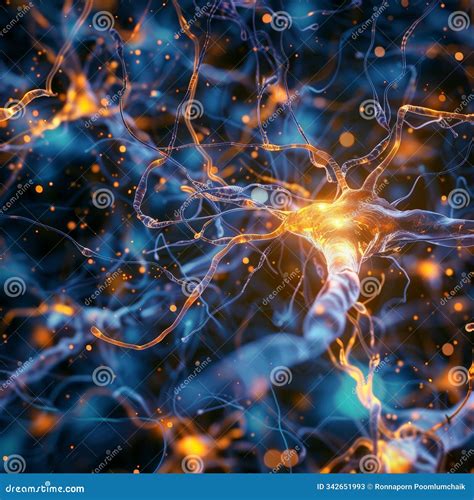 Neurons Firing Signals Across Neural Synapse Close Up Glial Cells Showing Synaptic Nerve