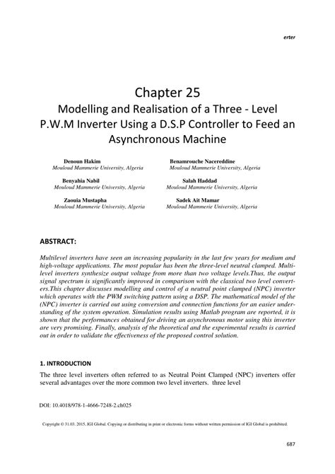 Pdf Modelling And Realisation Of A Three Level Pwm Inverter Chapter