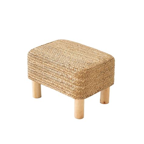 Aleesing Ottoman Foot Stool Rectangular Footrest Natural Seagrass