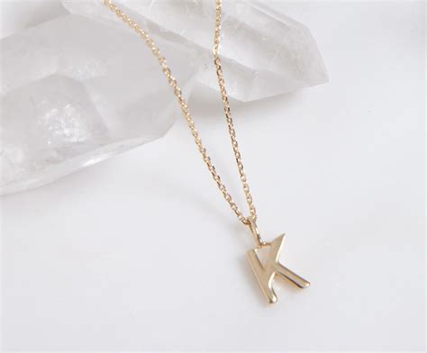 14k Solid Yellow Gold Initial Necklace Minimalist Letter Necklace