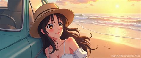Retro Anime Beach Scene Stable Diffusion Online