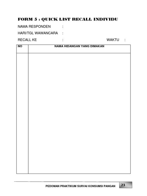 Form 5 Quick List Recall Individu Pdf