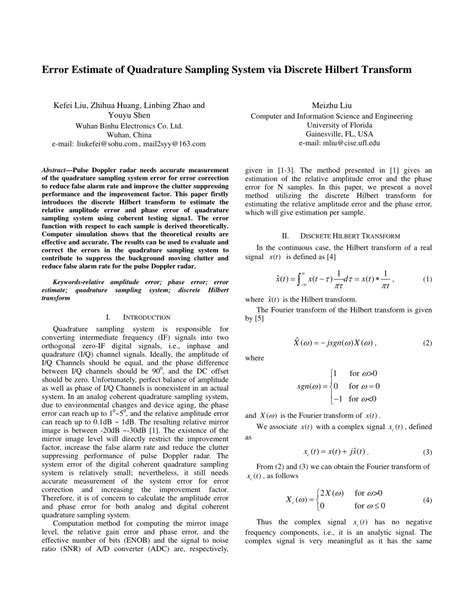 Pdf Error Estimate Of Quadrature Sampling System Via Discrete Hilbert