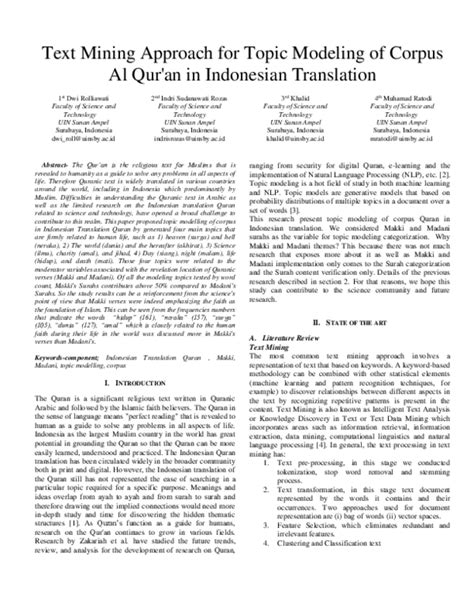 Pdf Text Mining Approach For Topic Modeling Of Corpus Al Quran In Indonesian Translation