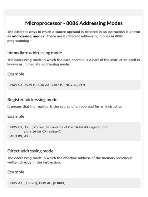 Microprocessor 8086 Addressing Modes Pdf Computers