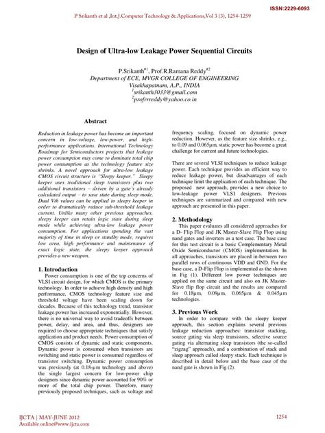 Pdf Design Of Ultra Low Leakage Power Sequential Circuits