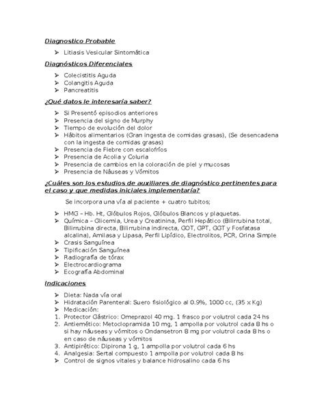 Litiasis Vesicular Sintomatica Diagnostico Probable Litiasis