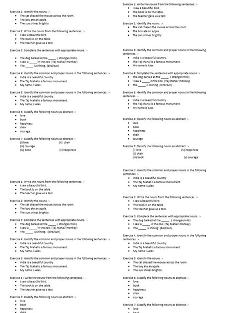 Noun Exercise Pdf