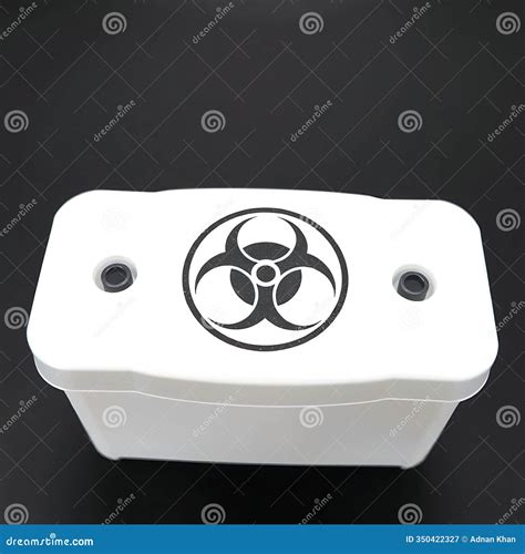 A Hospital Grade Sharps Disposal Container With Biohazard Symbol On White Stock Illustration