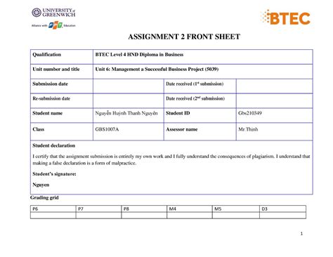 5039 Assignment 2 Assignment 2 Front Sheet Qualification Btec Level 4