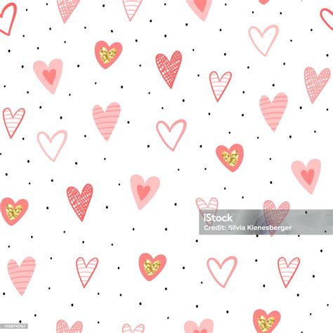 귀여운 손 그린 마음 원활한 패턴 사랑스러운 낭만적 인 배경 발렌타인 데이 어머니의 날 직물 배경 화면 배너에 좋은 벡터 디자인 하트 모양에 대한 스톡 벡터 아트 및 기타