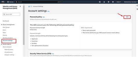 how to customize the default password policy in aws services