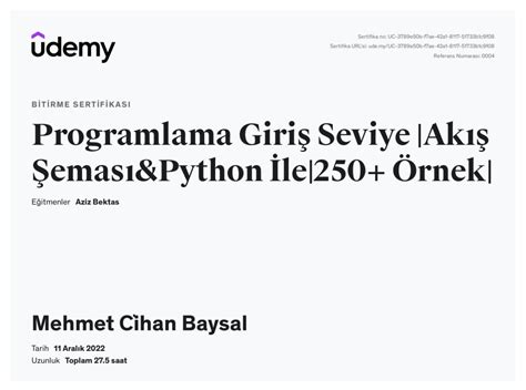 Mehmet Cihan Baysal On Linkedin Udemy Course Completion Certificate