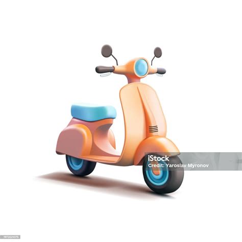 스쿠터 3d 렌더링 만화 벡터 일러스트 레이 션 현대적인 그래픽 스타일의 현실적인 상세 복고풍 빈티지 클래식 스쿠터 오토바이에 대한 스톡 벡터 아트 및 기타 이미지 Istock