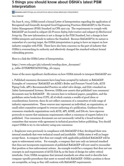 5 Things You Should Know About Oshas Latest Psm Interpretation Kenexis Pdf Occupational